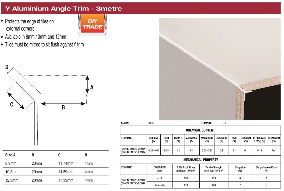DTA Australia | Y ALUMINIUM ANGLE 12MM WHITE