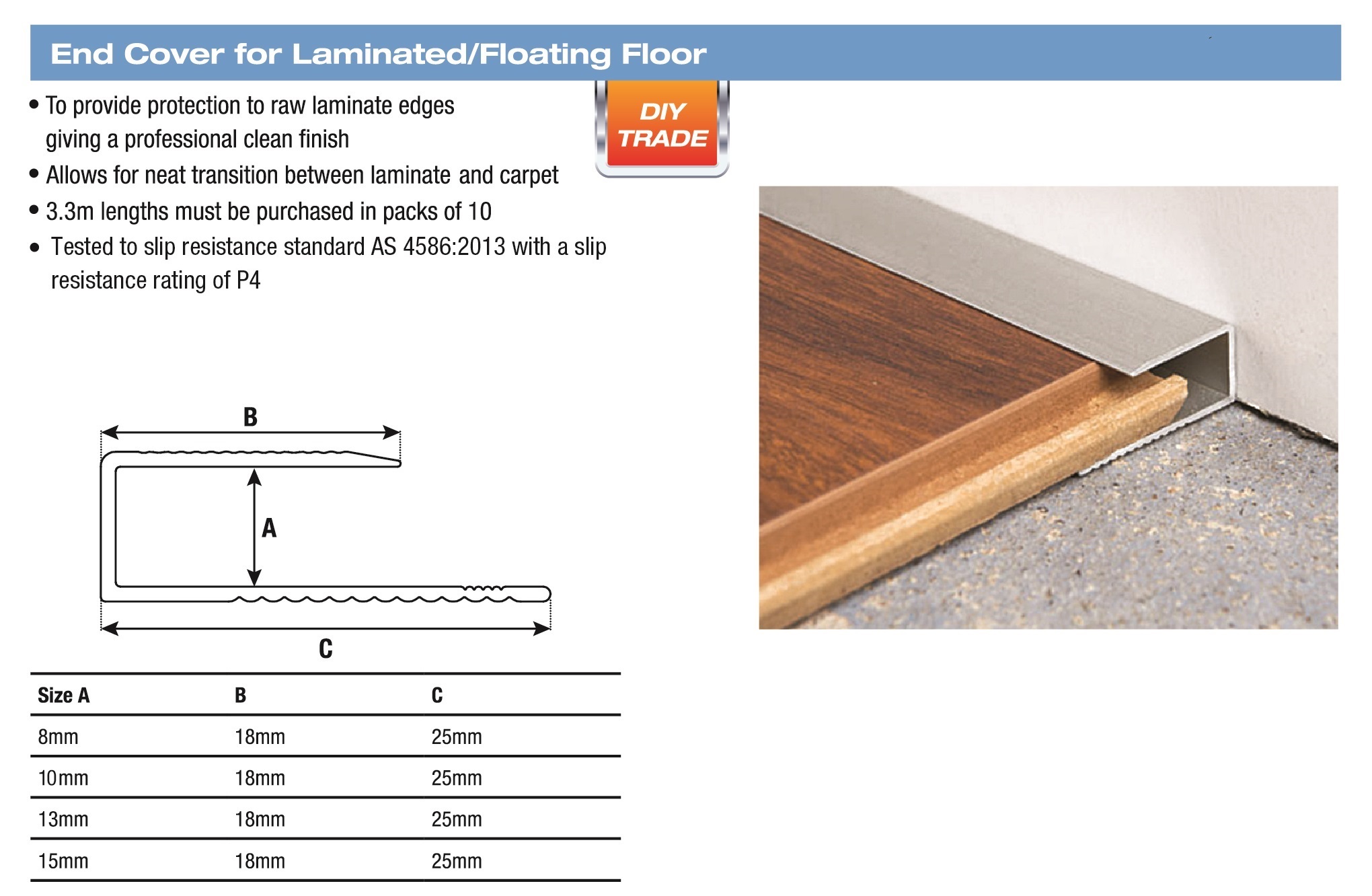 DTA Australia | EDGE COVER FOR LAMINATE FLOOR 3.3M 8MM BLACK