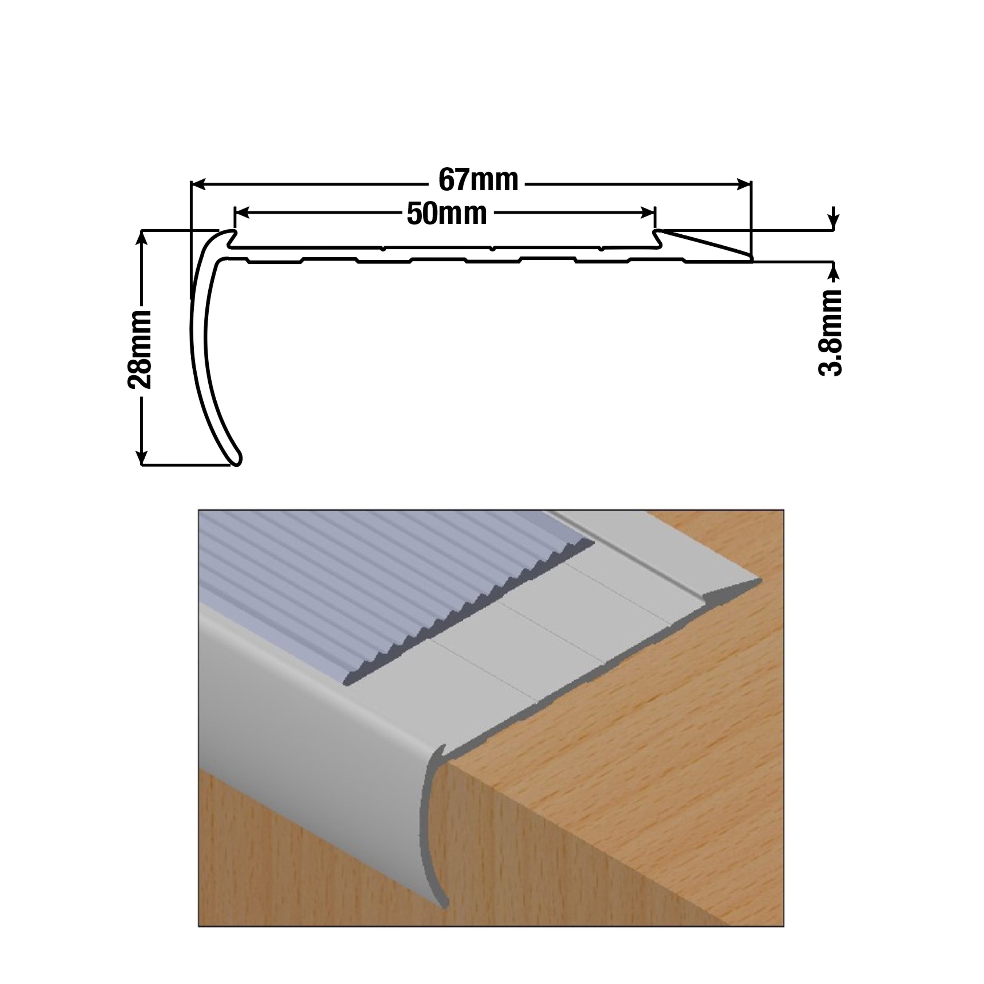 DTA Australia | BULLNOSE STAIR NOSING 3.66M X 67MM MATT SILVER USE WITH ...