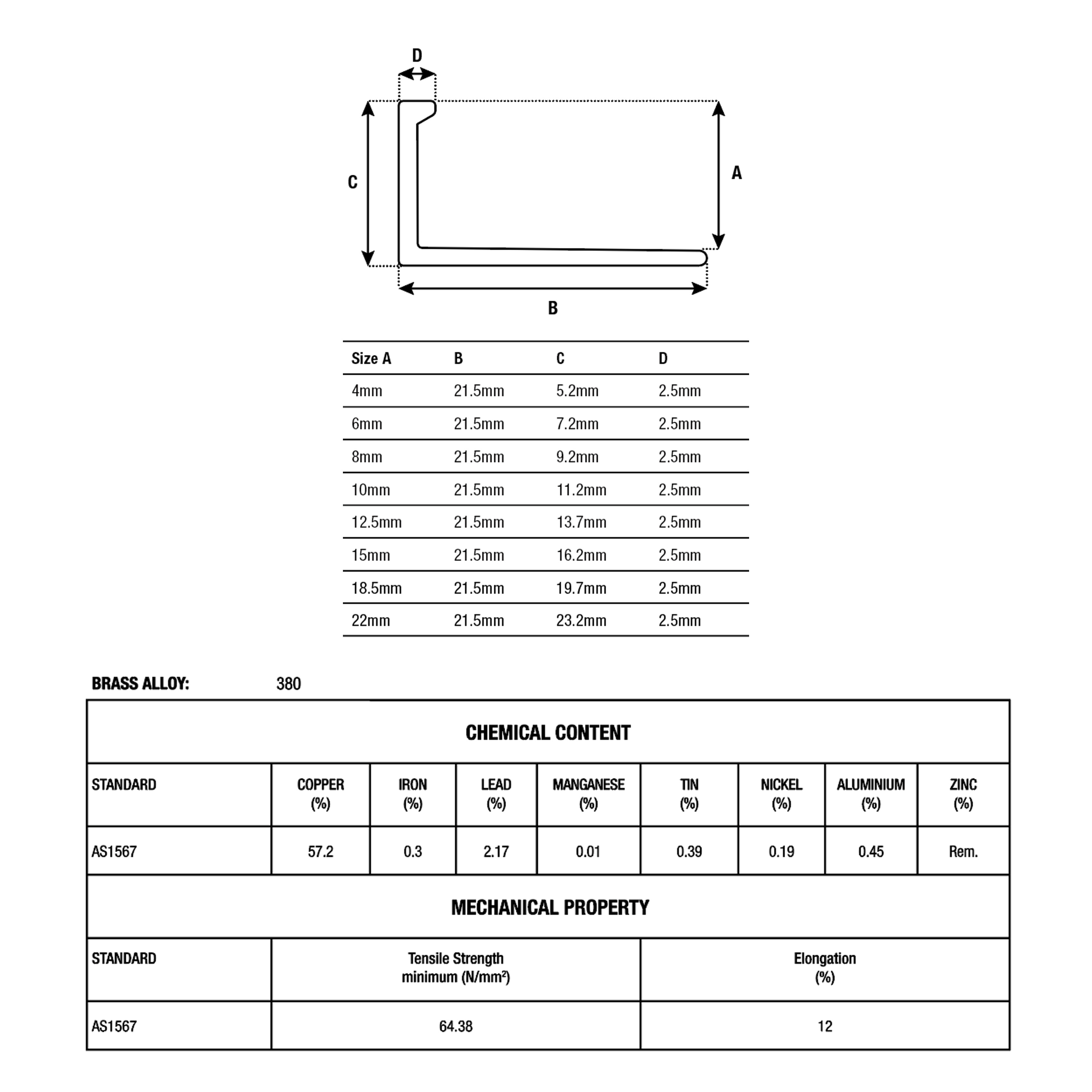 DTA Australia | MED BRASS L-SHAPE ANGLE 3M X 15MM MILL FINISH